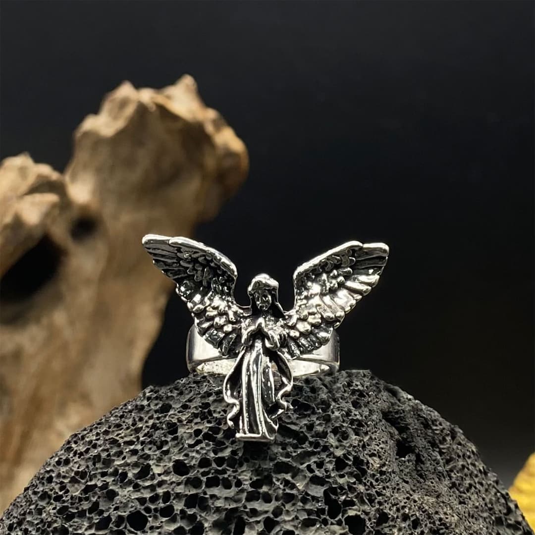 Angel Ring Guardian Angel Wings Ring Vintage Silver Unisex Opening ...