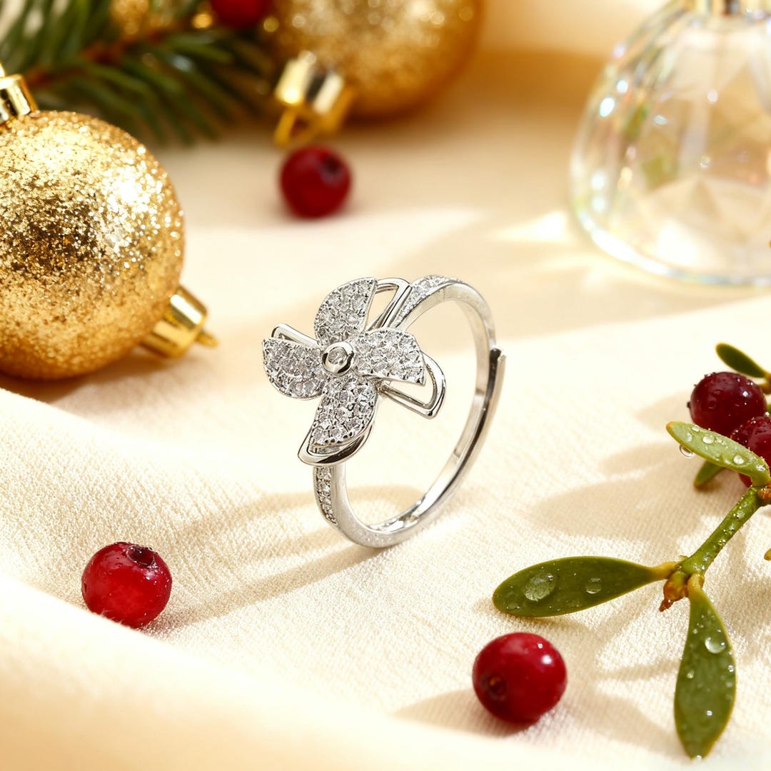Diamond Snowflake Adjustable Ring: Lucky and Rotating Windmill Band ...