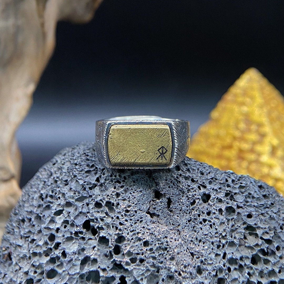 925 Sterling Silver Nordic Thor's Hammer COURAGE Ring Personalized Viking Inlaid Copper Rune ...