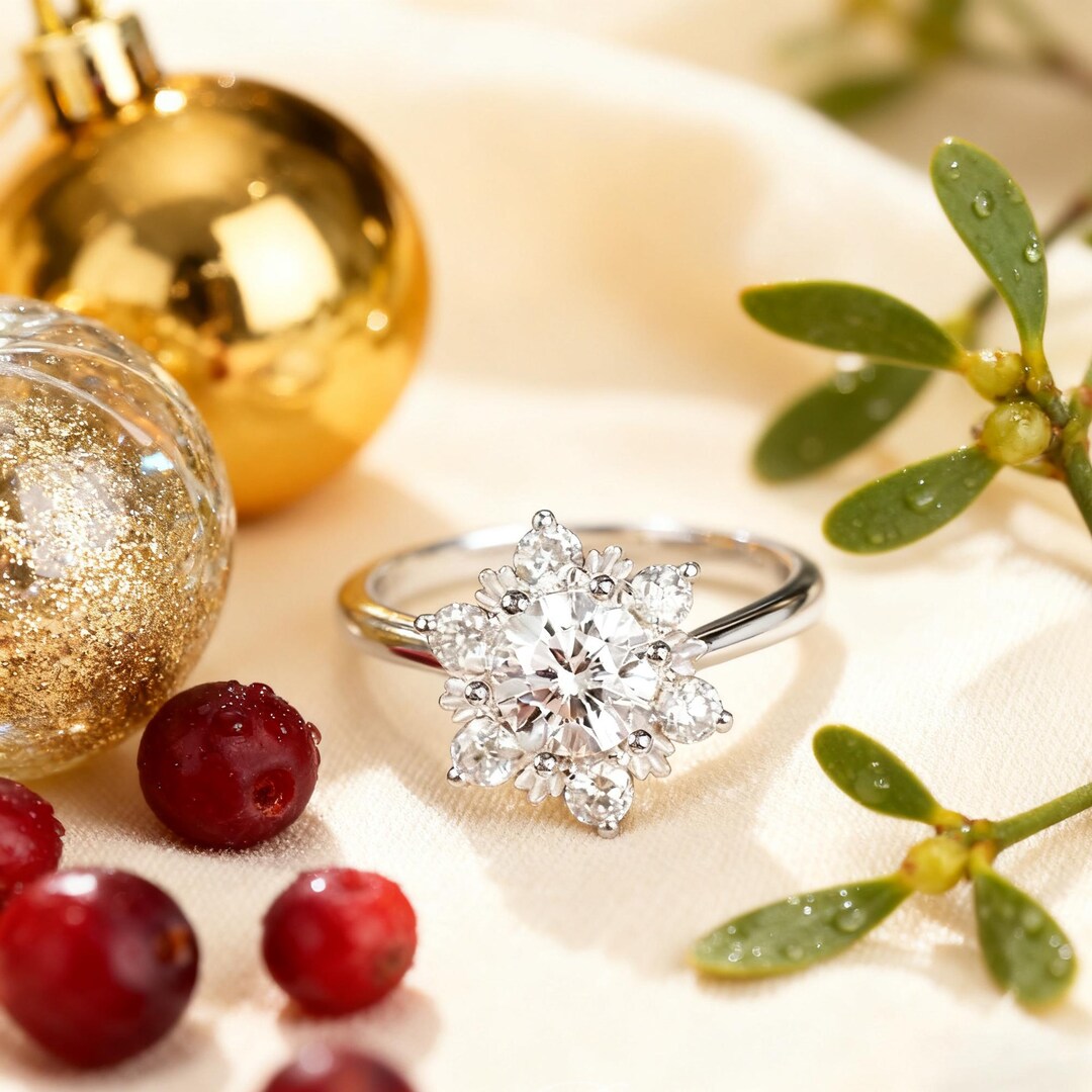 Christmas Snowflake Ring: White Artificial Zirconia Snowflake Silver ...