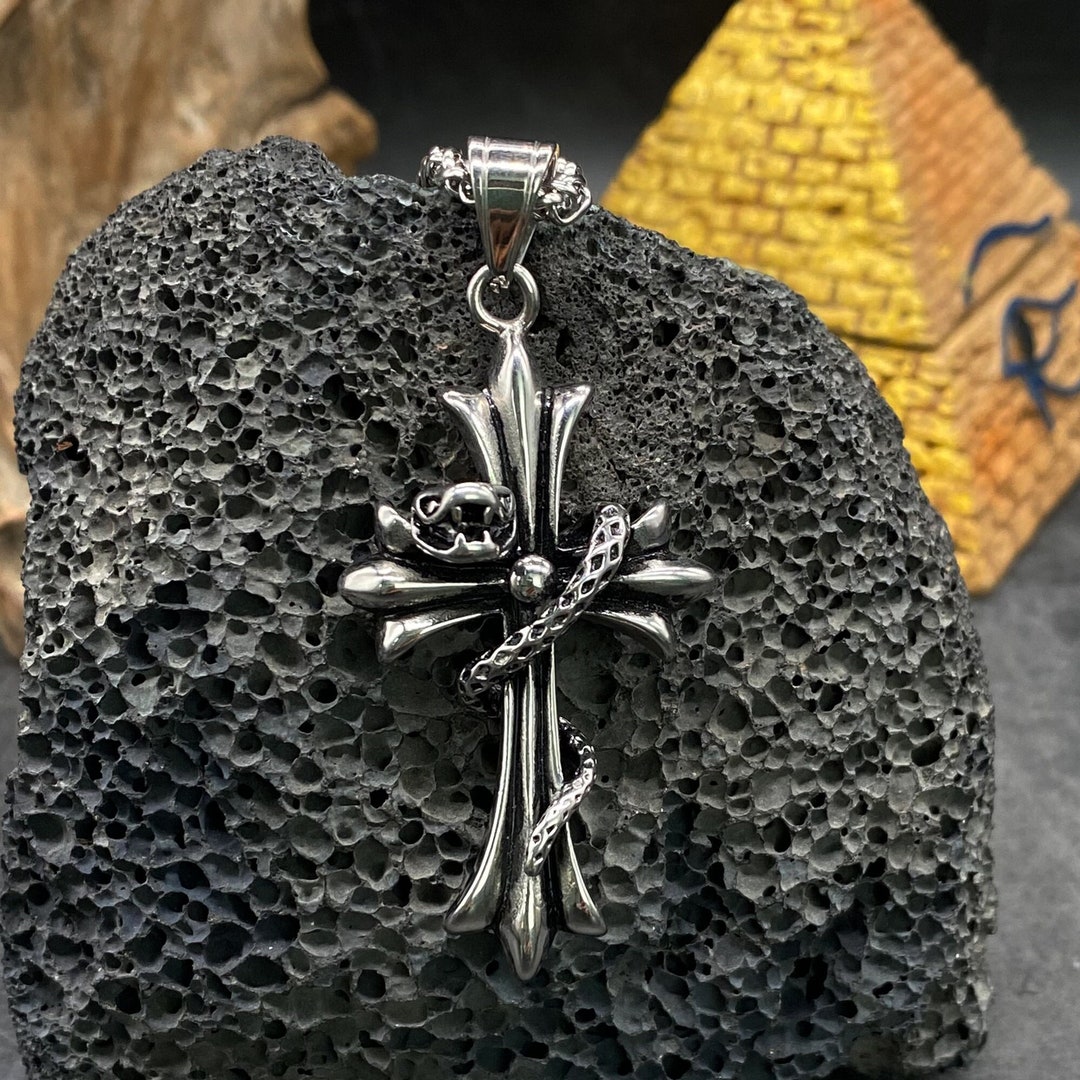 Vintage Silver Cross Pendant Punk Snake Wrap Cross Pendant Gothic ...