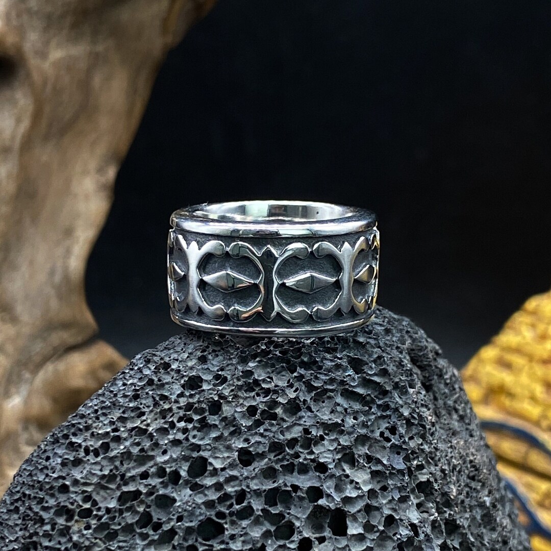 Vintage Cross Flower Ring Trendy Men's Cross Pattern Stainless Steel Motorcycle Band Jewelry ...