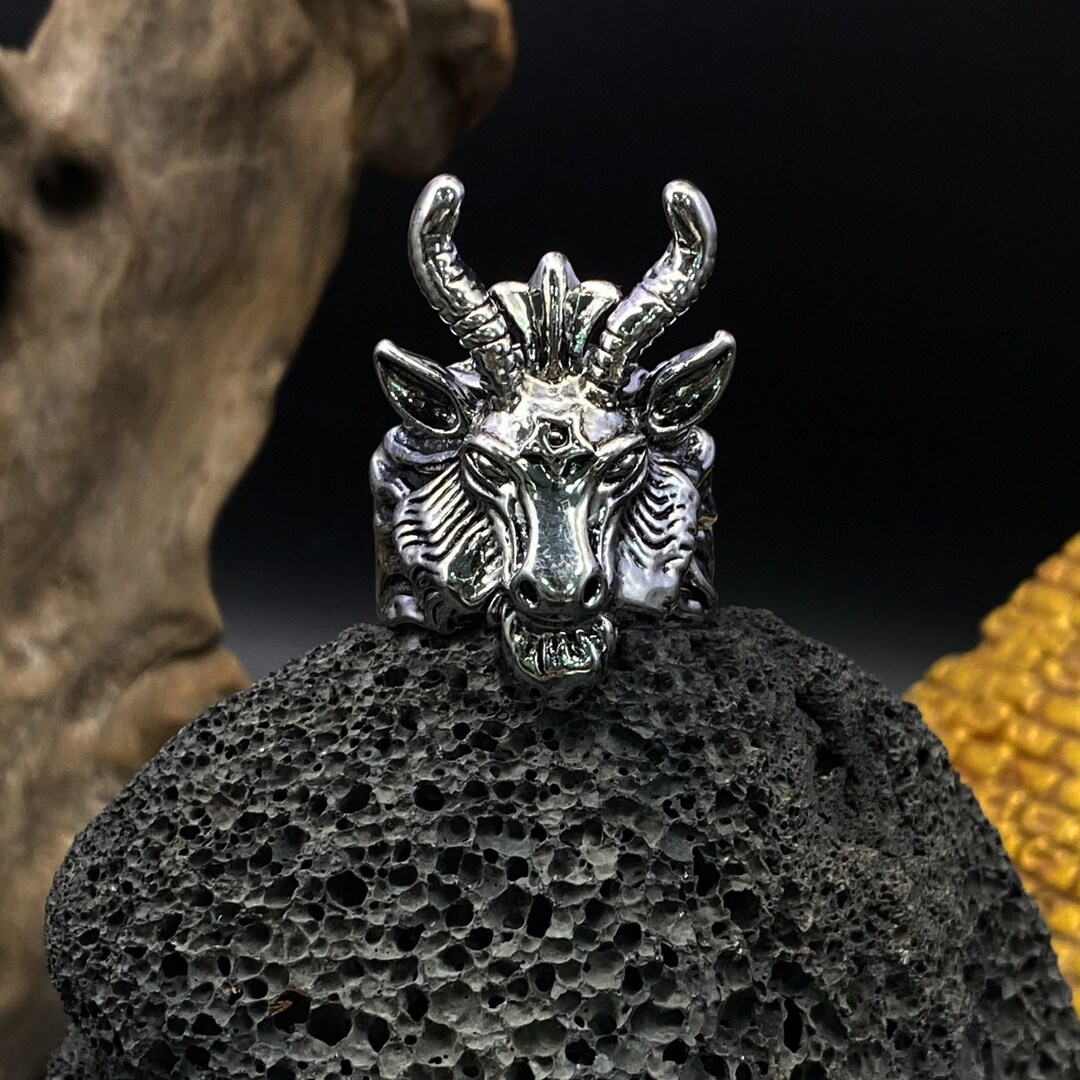 Stainless Steel Goat Head Ring: Punk Baphomet Aries Zodiac Jewelry - Etsy