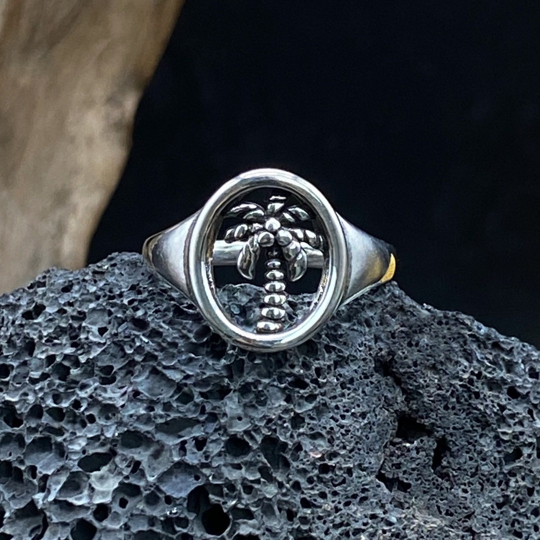 Retro Coconut Tree Ring Oval Plant Ring Minimalist Tree Men and Women ...