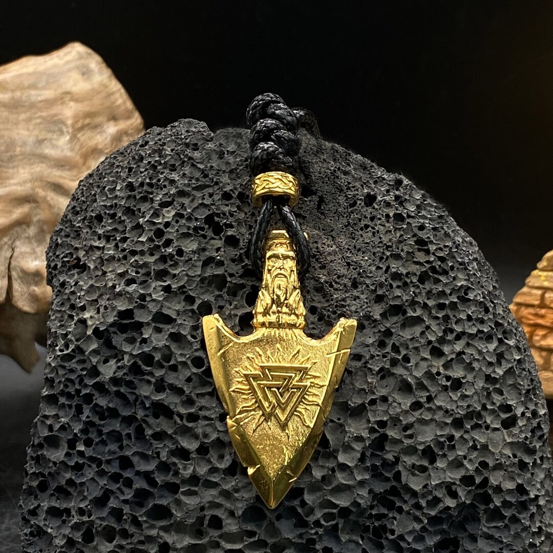 Viking Valknut Arrow Pendant Gold Titanium Steel Compass Necklace ...