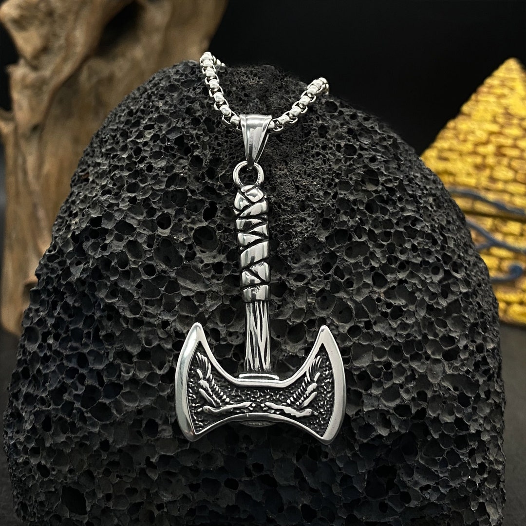 Nordic Viking Double Axe Pendant Crow Battle Fashion Men's Stainless ...
