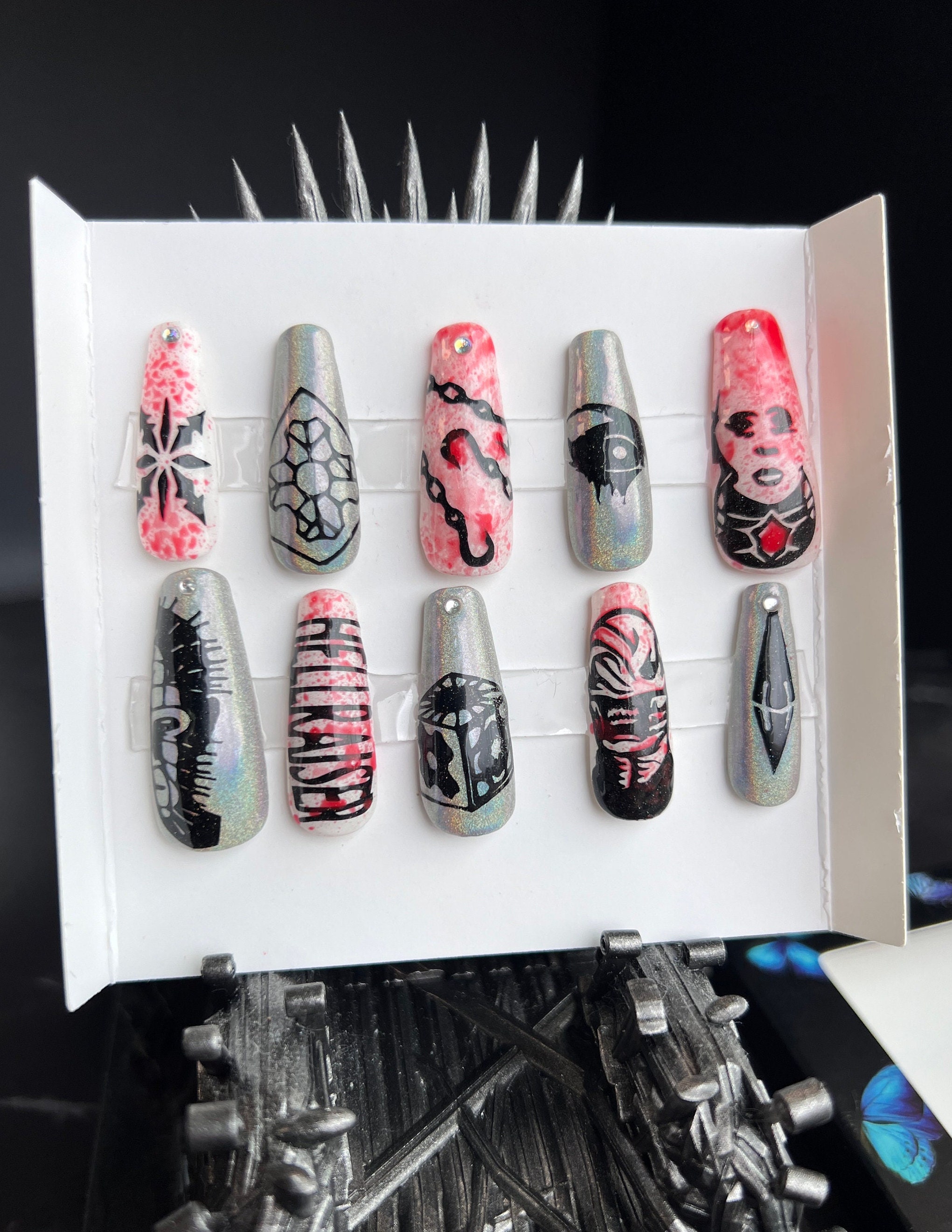 CUSTOM PRESS ONS Hellraiser Theme Press on Halloween or Cosplay Nail ...