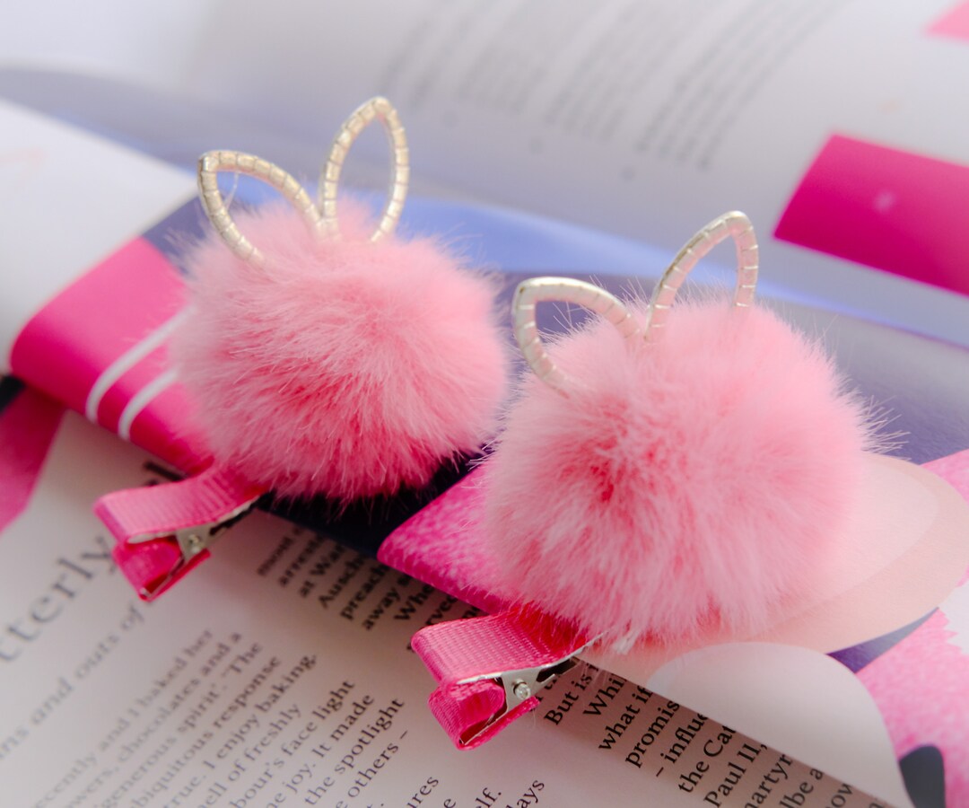 Pom Pom Hair Clip, Hair Clips With Rabbit Ears, Cute Hair Clips ...