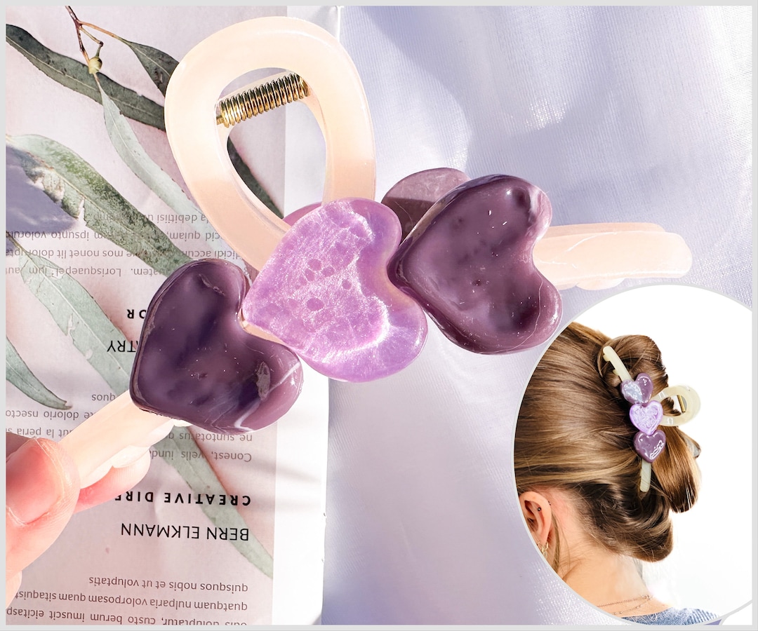 Sweet Heart Hair Claw Clip, Cute Heart Hair Clip Claw, Purple Large ...