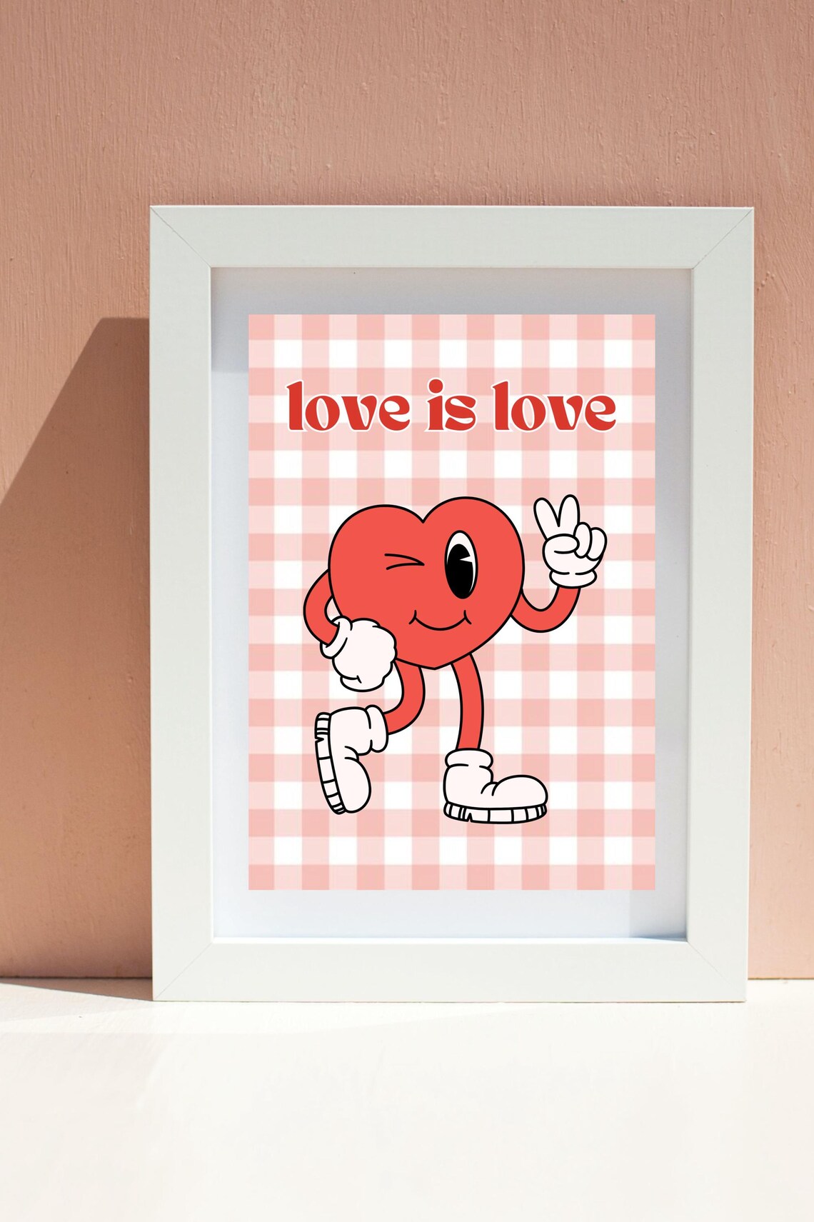 Red Heart Love is Love Pink Gingham Background Art Poster, Love is Love ...
