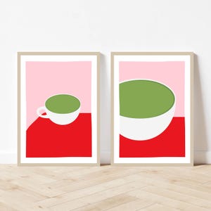 Set of Two Matcha Tea Posters, Matcha Cup Kitchen Print, Matcha Green ...
