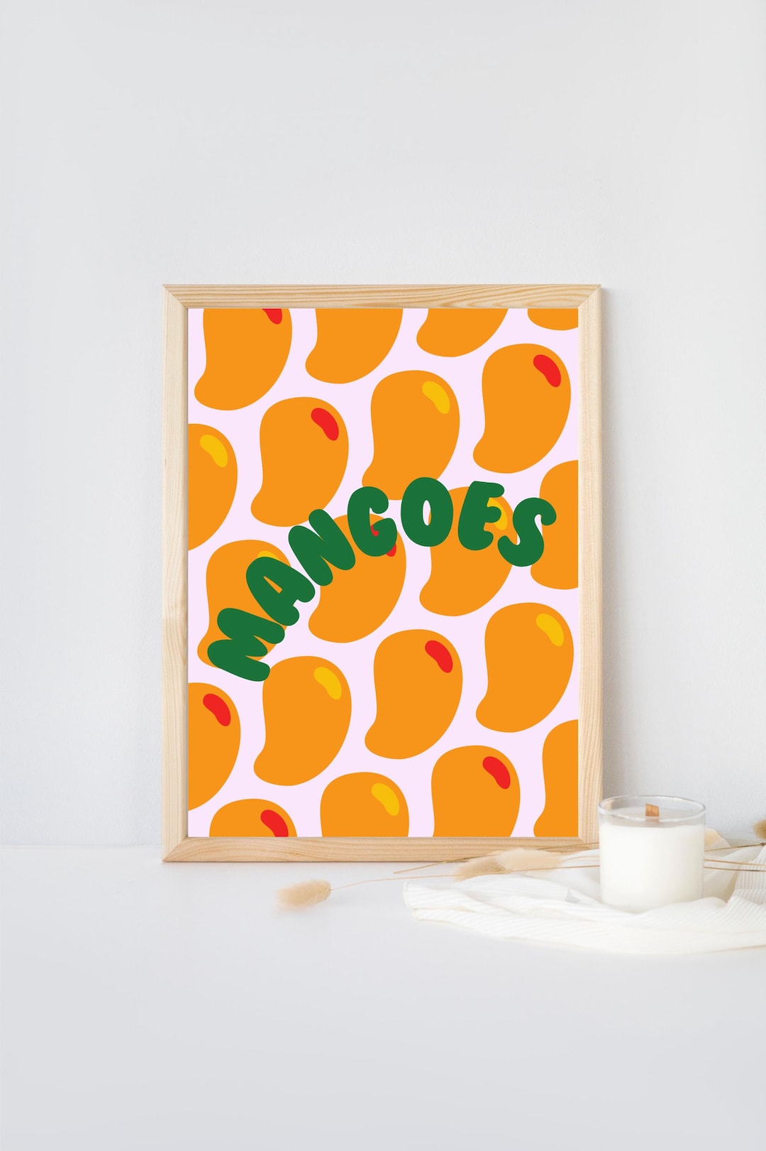 Orange Mango Poster, Mangoes Fruit Pink Orange Green Print, Mango ...