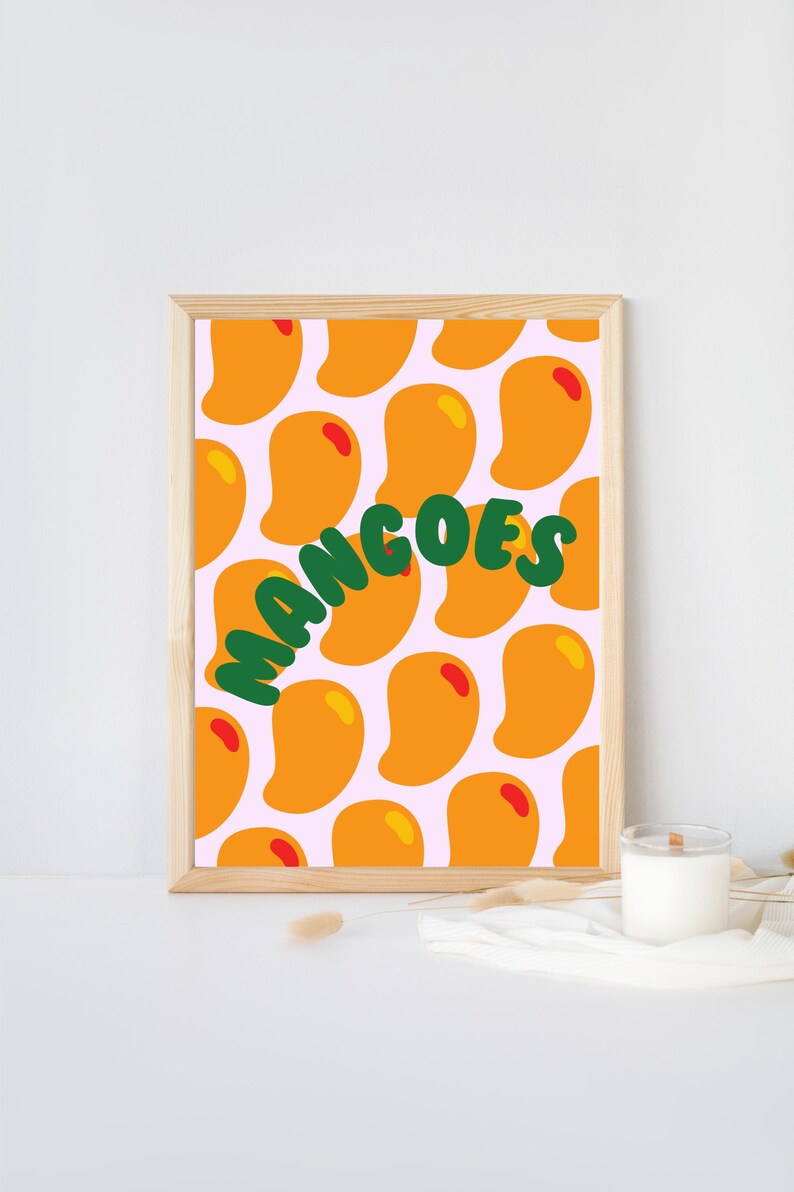 Orange Mango Poster, Mangoes Fruit Pink Orange Green Print, Mango ...