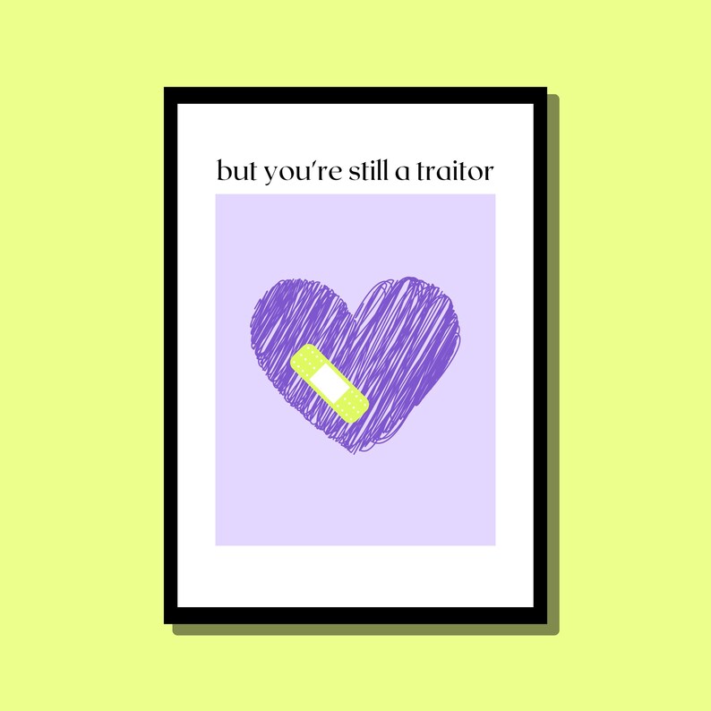 Olivia Rodrigo Inspired Traitor Lyrics Art Print, Purple Heart Decor - Etsy