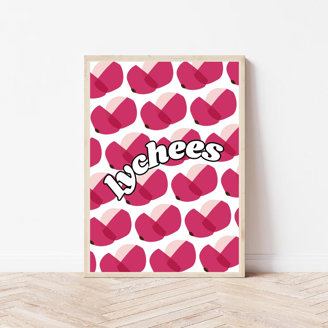 Lychee Fruit Poster, Lychees Pink Red Fruit Market Print, Lychee ...