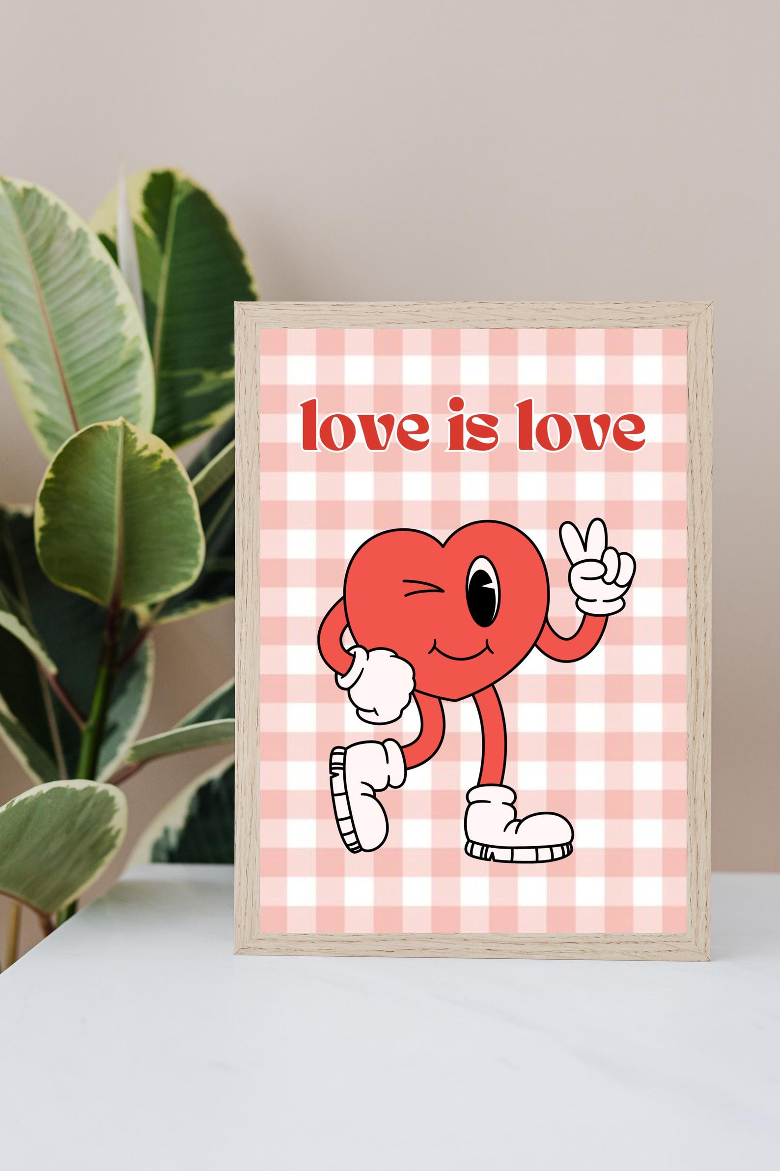 Red Heart Love is Love Pink Gingham Background Art Poster, Love is Love ...