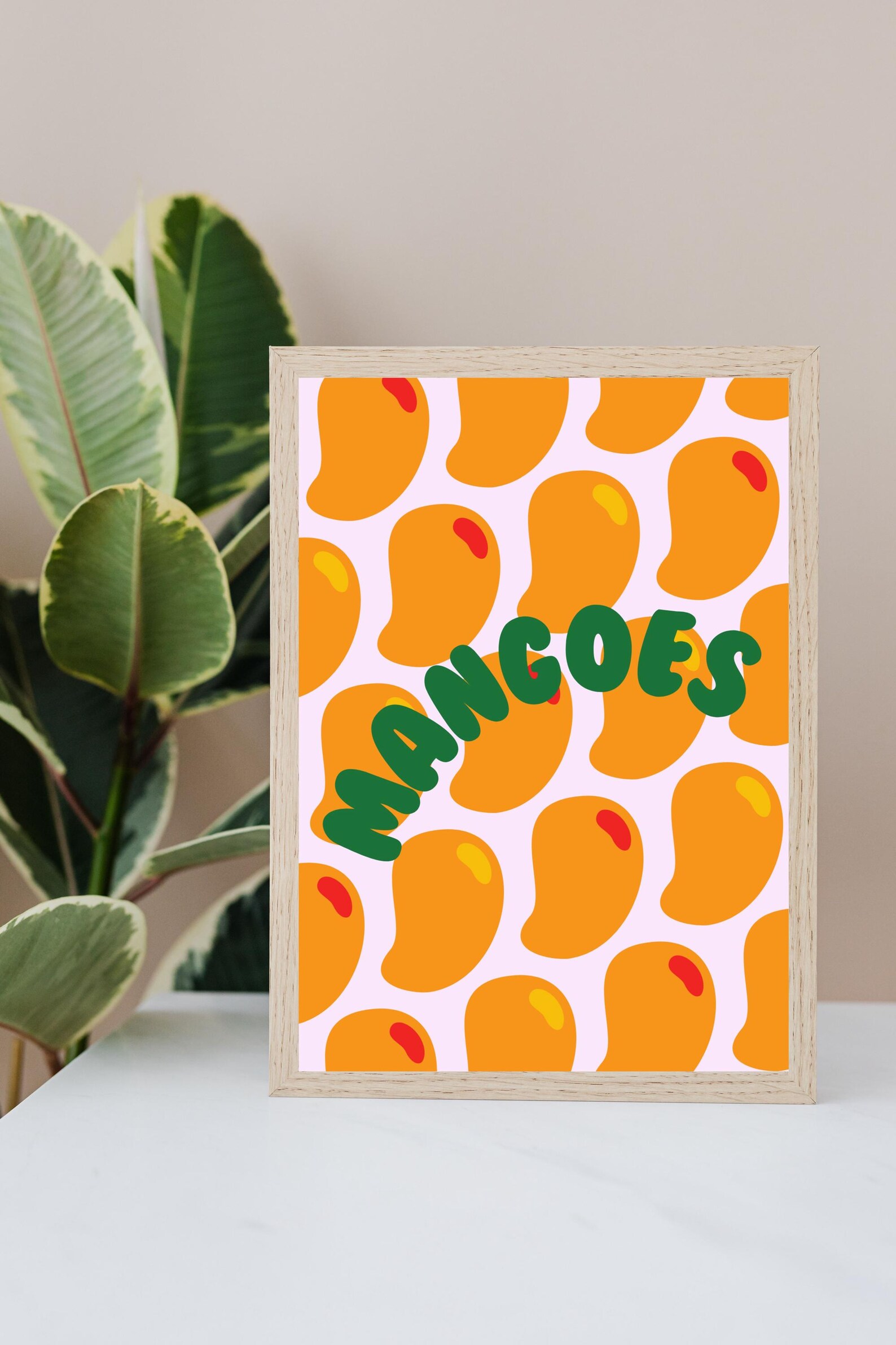 Orange Mango Poster, Mangoes Fruit Pink Orange Green Print, Mango ...