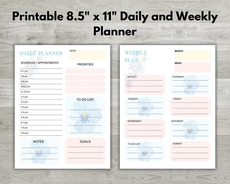 Digital Printable Daily and Weekly Planner Bundle With Flowers - Etsy