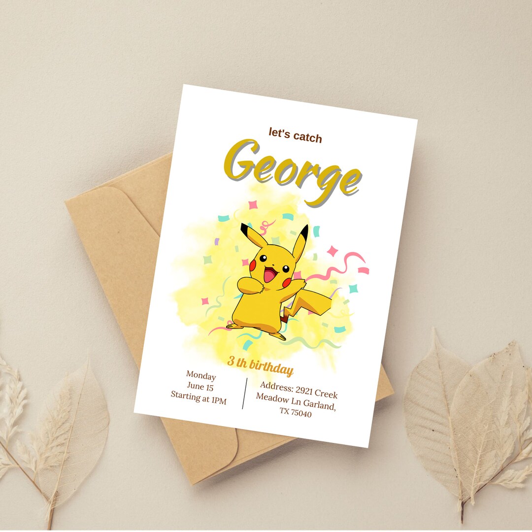 Invitación de Pikachu, Invitación de Pokemon, Editable en Canva ...