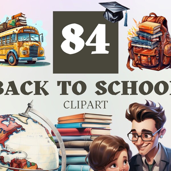 Back to School Clipart Bundle, Transparent Background Clipart, School ...