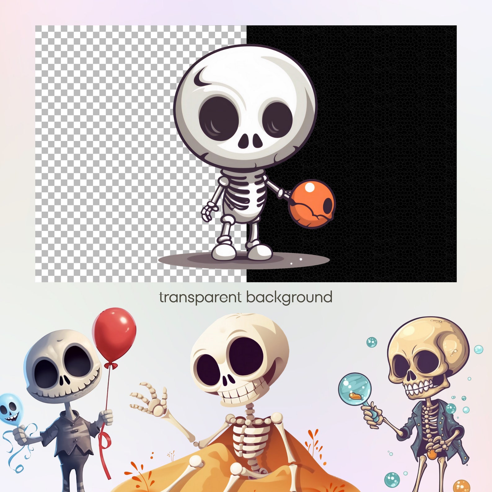 Cute Skeletons Clipart Bundle, Transparent Background Clipart ...
