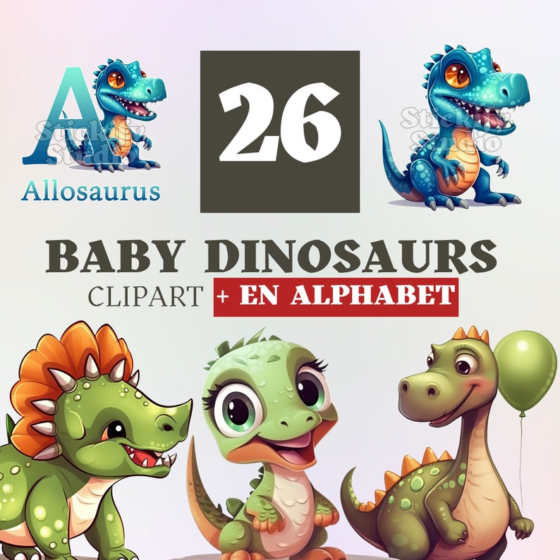 Baby Dinosaurs Alphabet Clipart Bundle, Transparent Background Clipart ...