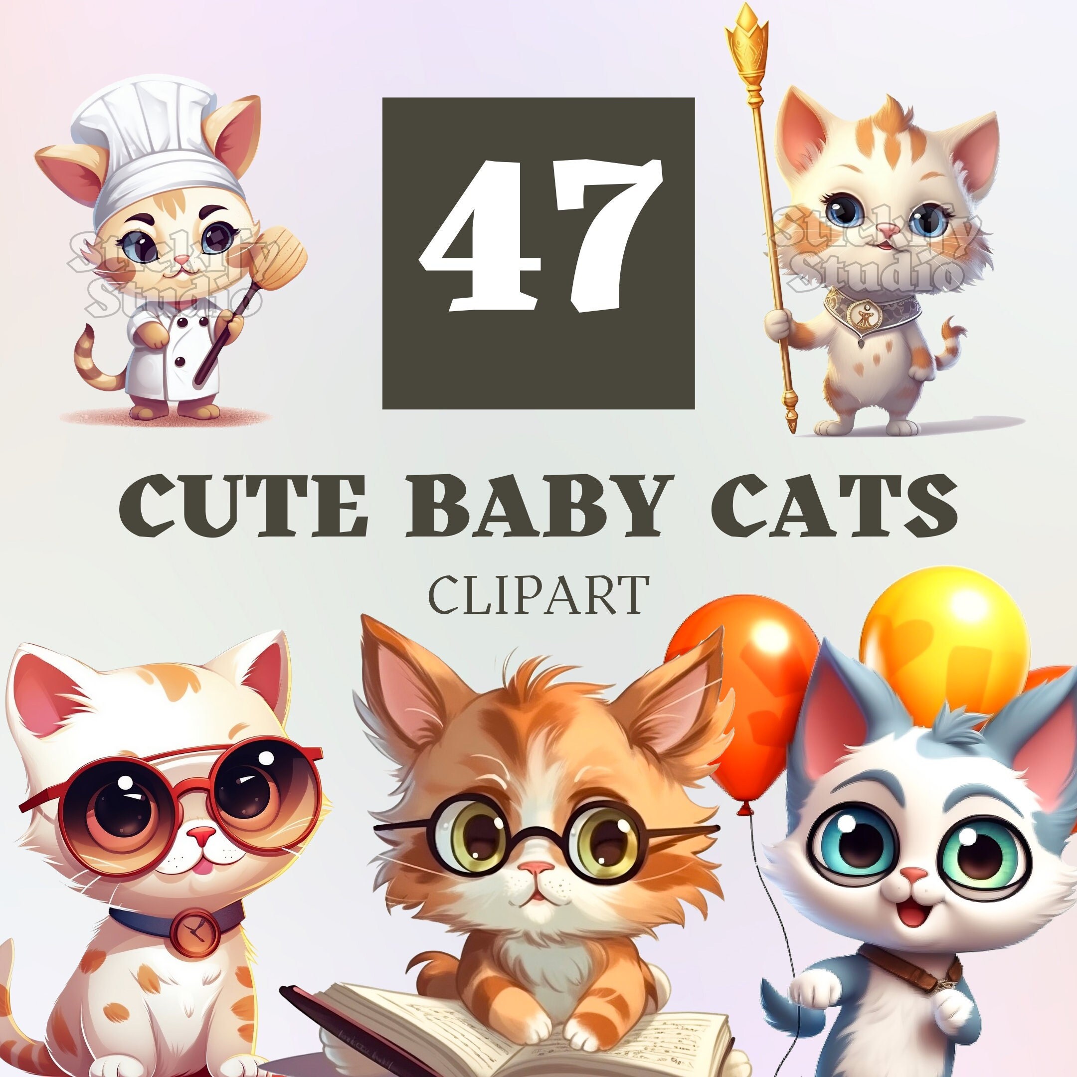 Cute Cats Clipart Bundle, Transparent Background Clipart, Baby Cats ...