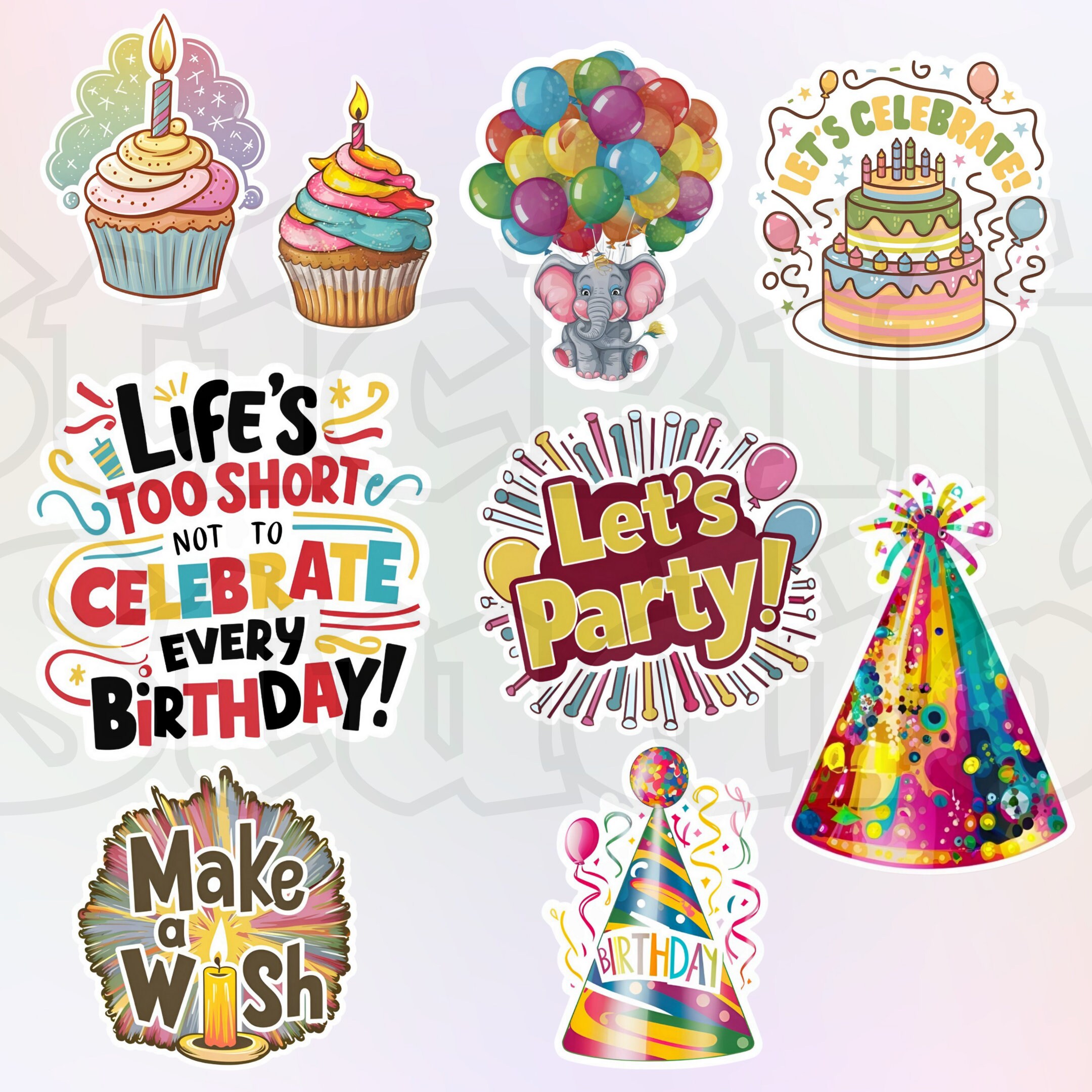 Birthday Clipart Bundle, Transparent Background Clipart, Feliz ...