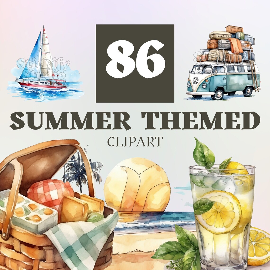 Summer Themed Set, Camping Clipart PNG, Transparent Background Clipart ...