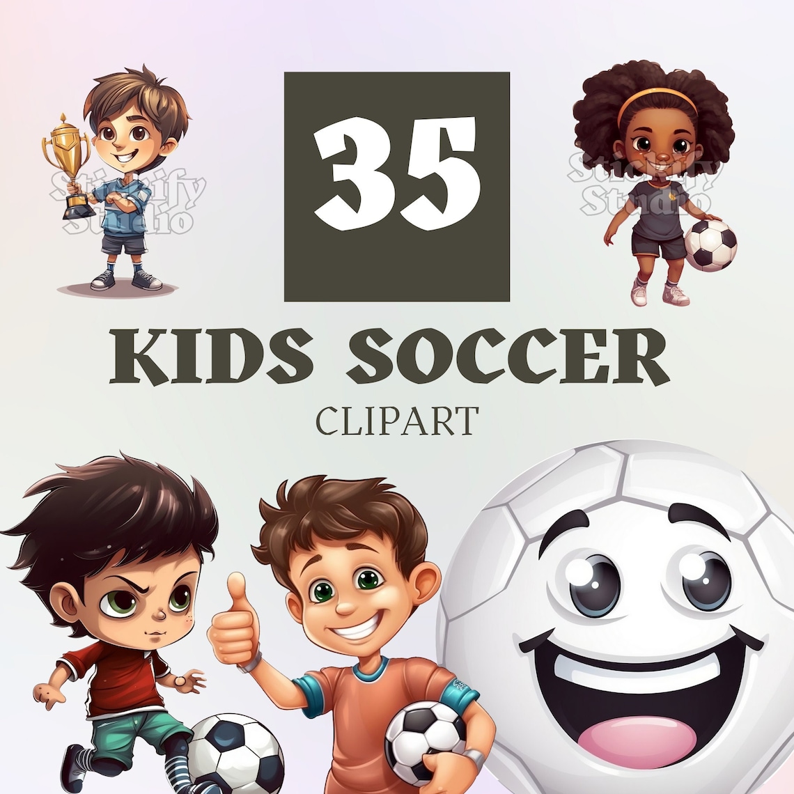 Kids Soccer Players Clipart Set, Transparent Background, Baby Soccer ...
