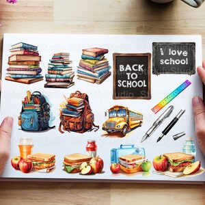 Back to School Clipart Bundle, Transparent Background Clipart, School ...