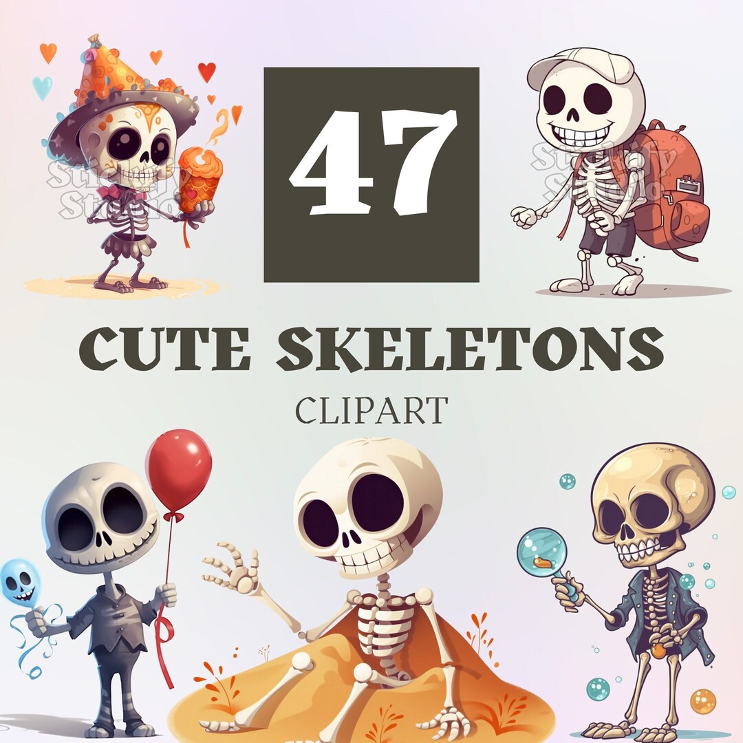 Cute Skeletons Clipart Bundle, Transparent Background Clipart ...