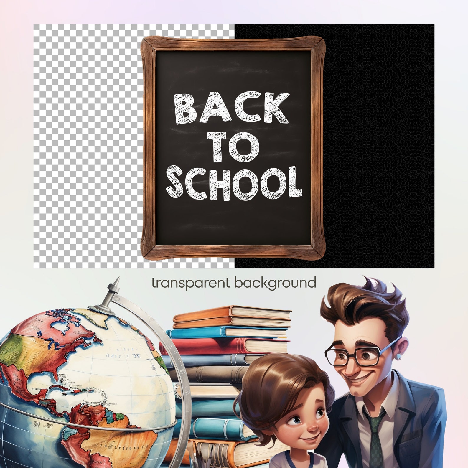 Back to School Clipart Bundle, Transparent Background Clipart, School ...