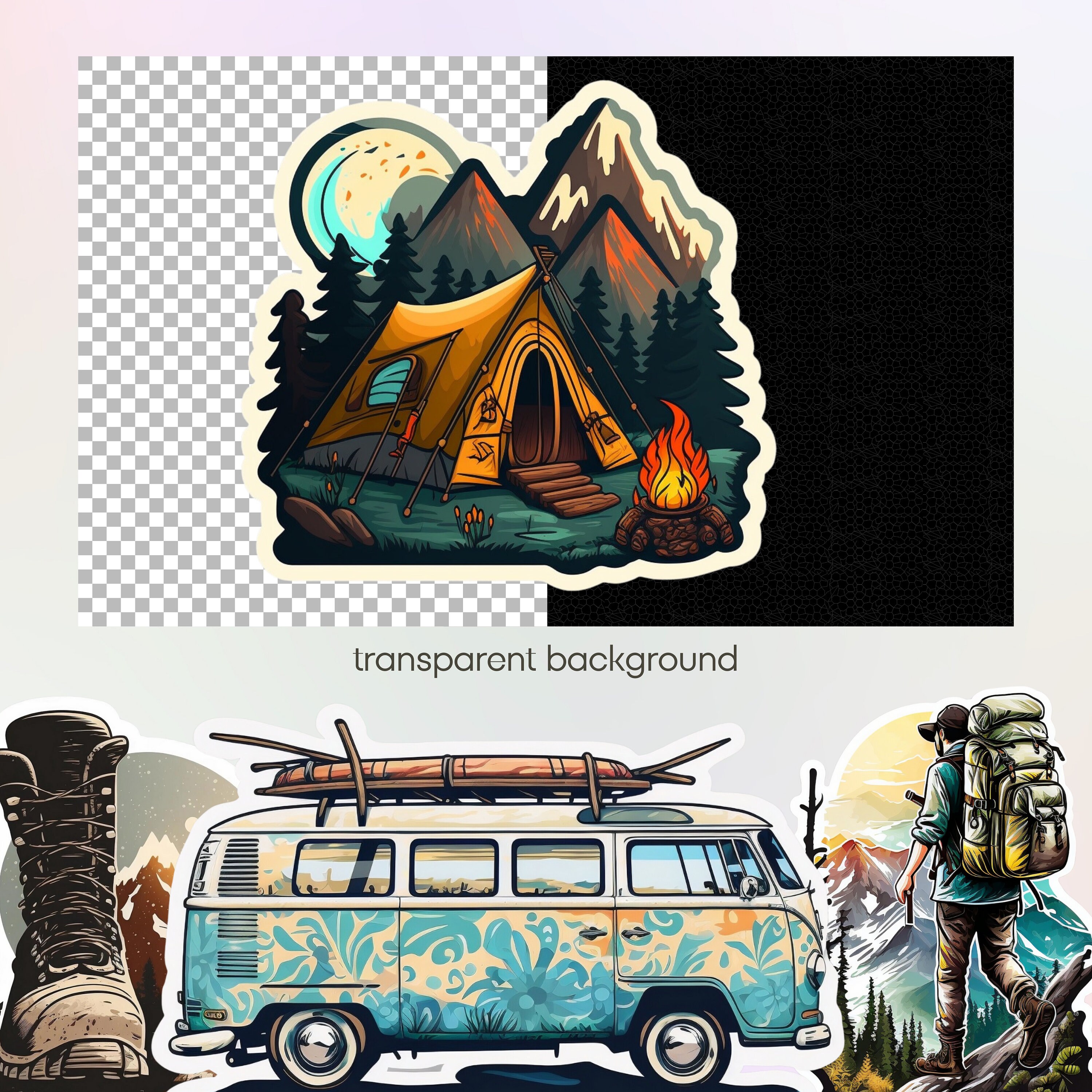 Hiking and Camping Clipart PNG, Transparent Background Clipart, Hiking ...