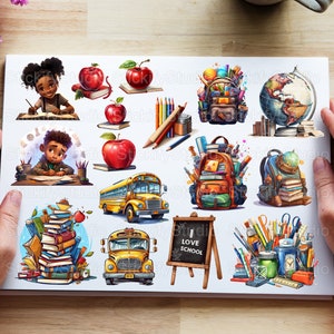 Back to School Clipart Bundle, Transparent Background Clipart, School ...