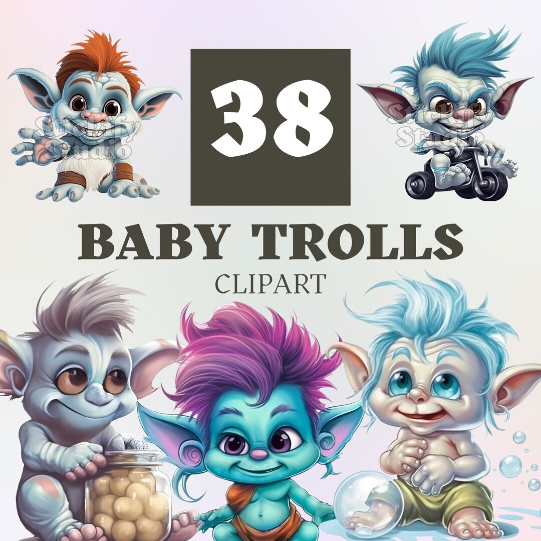 Baby Trolls Clipart Bundle, Transparent Background Clipart, Baby Trolls ...