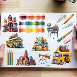 Back to School Clipart Bundle, Transparent Background Clipart, School ...