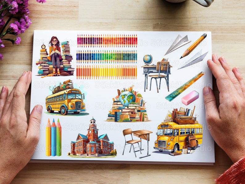 Back to School Clipart Bundle, Transparent Background Clipart, School ...