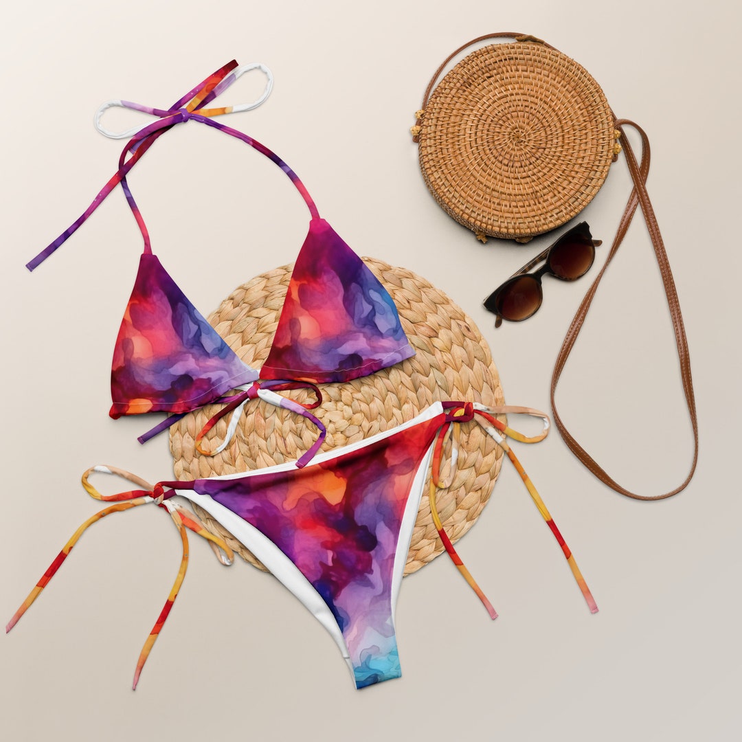 Pink and Purple Splash String Bikini Set | Comfortable | Eye-catching ...