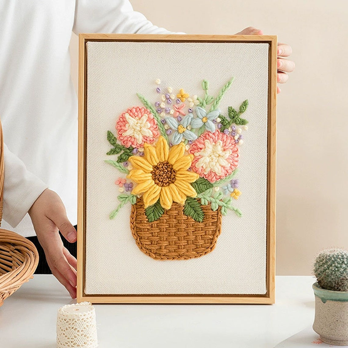 Poke Embroidery DIY Kit Embroidery Flower Basket Painting for Beginners ...