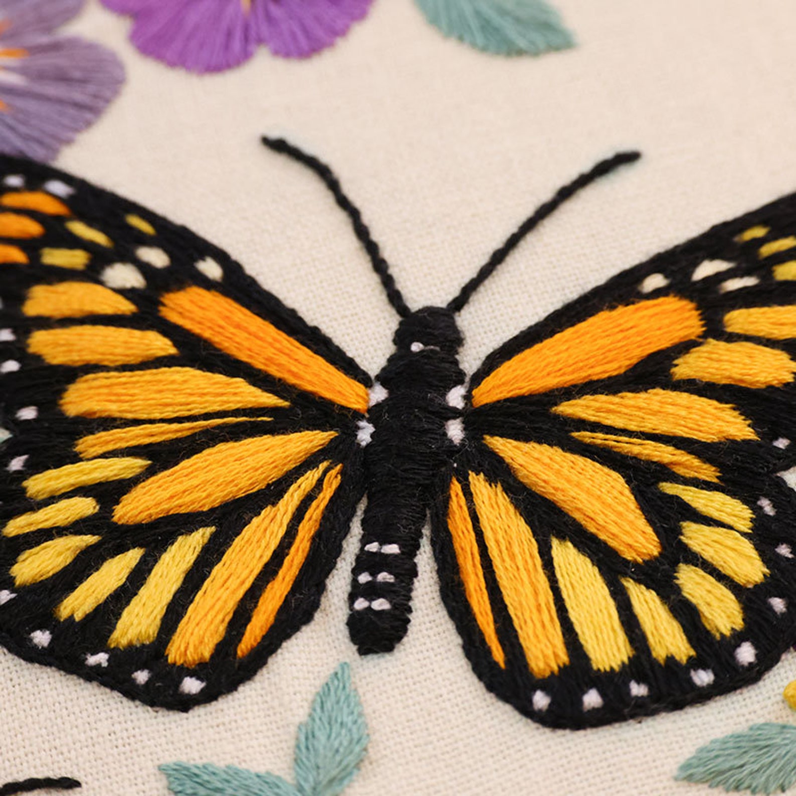 Monarch Butterfly Embroidery Kit: Beginner Needlecraft, Floral Wall Art ...