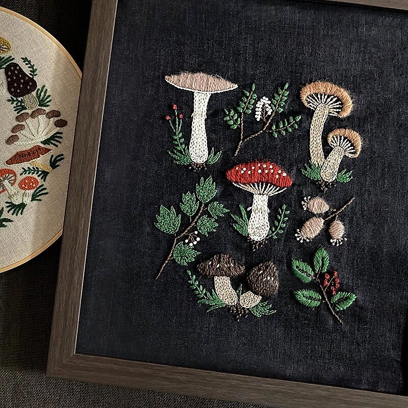 Mushroom Embroidery Kit, Needlecraft Kit, Embroidery Pattern, Beginners Embroidery Kit, Modern ...