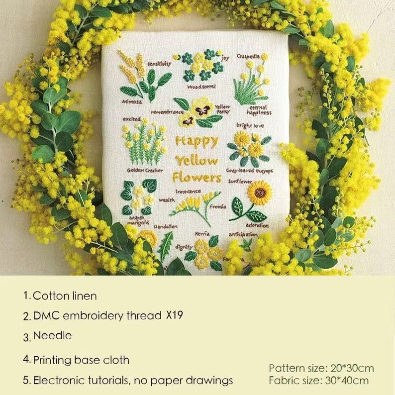 Happy Yellow Flowers Embroidery DIY Kit - Cute Flower Pattern for ...