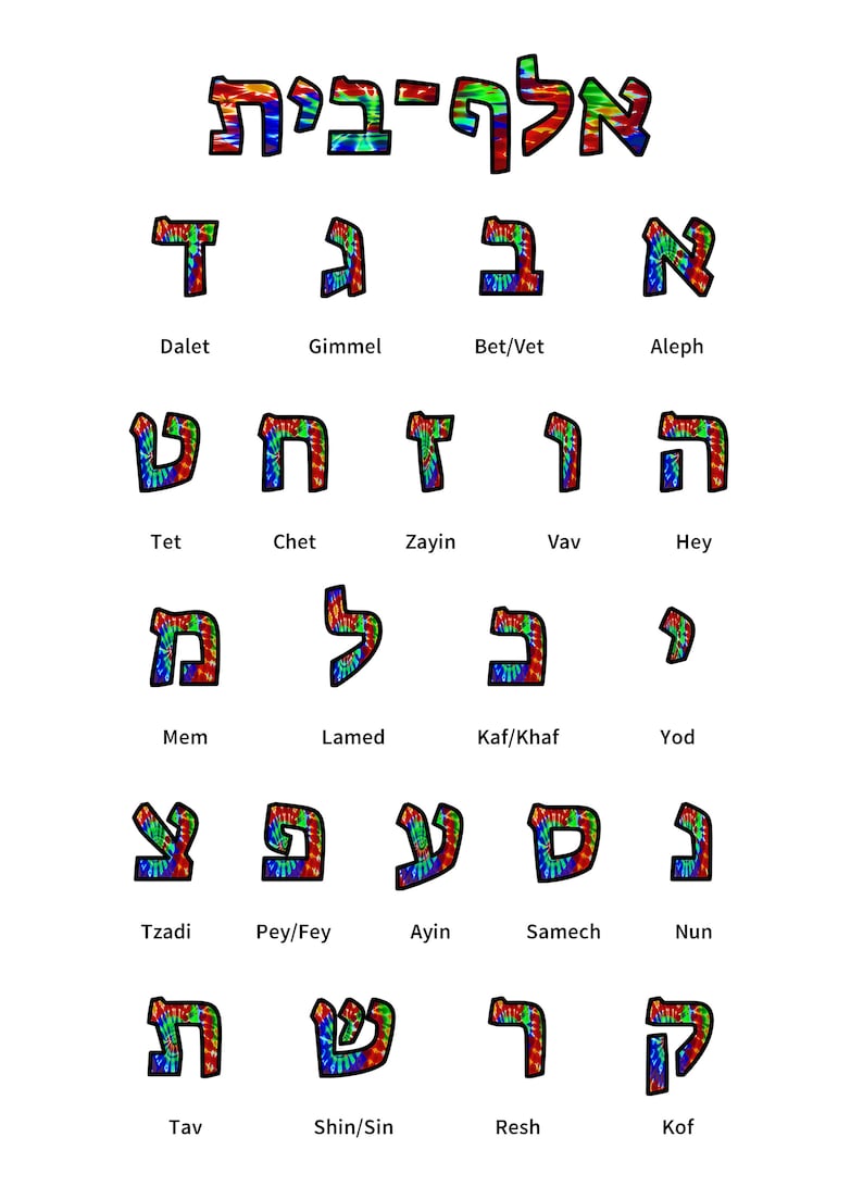 Aleph Bet Hebrew Tie Dye Alphabet Download | Tie Dye Hebrew Letters - Etsy