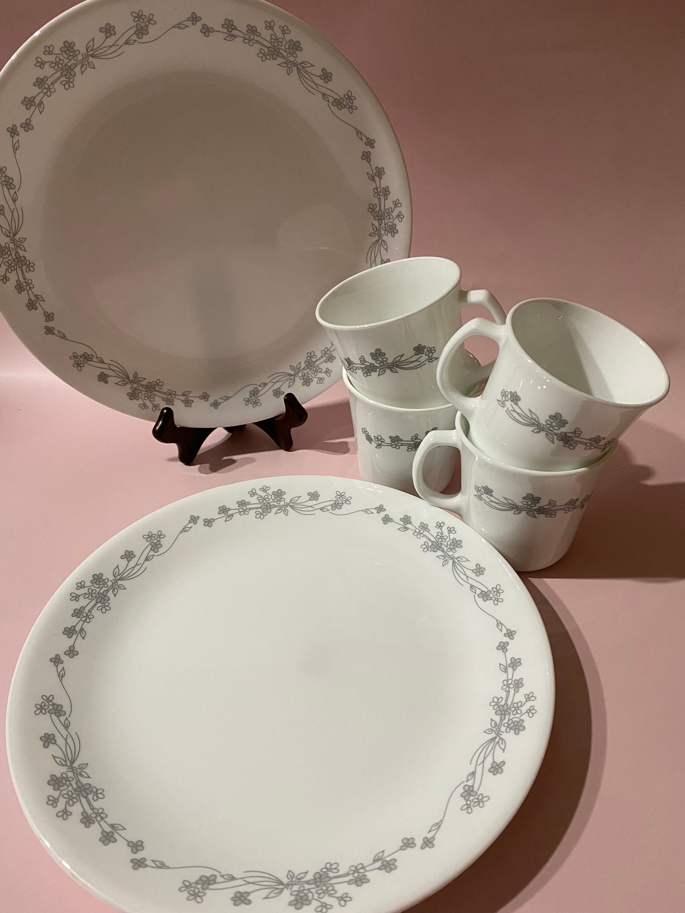 Corelle Gray Ribbon Plate and Mug Set -discontinued - Etsy