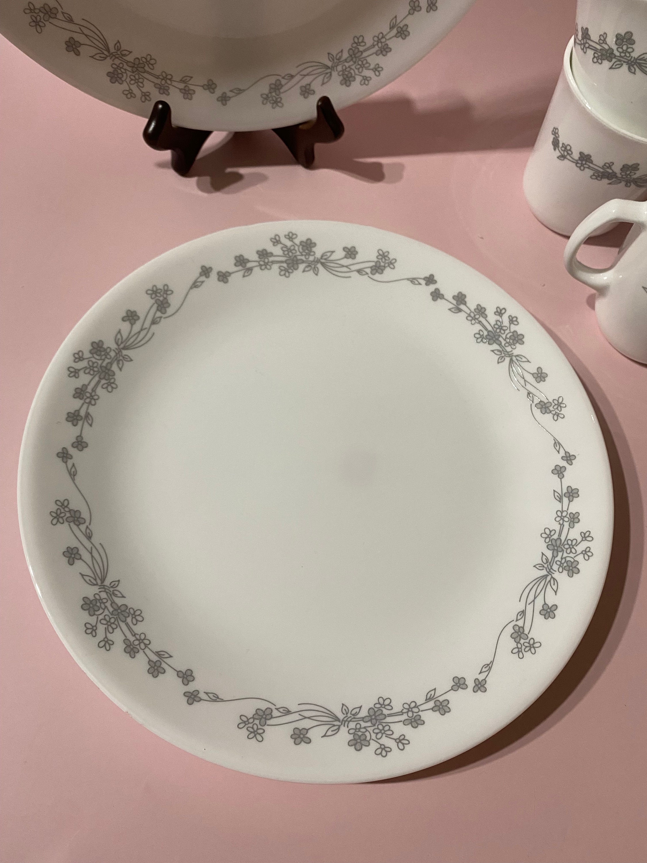 Corelle Gray Ribbon Plate and Mug Set -discontinued - Etsy