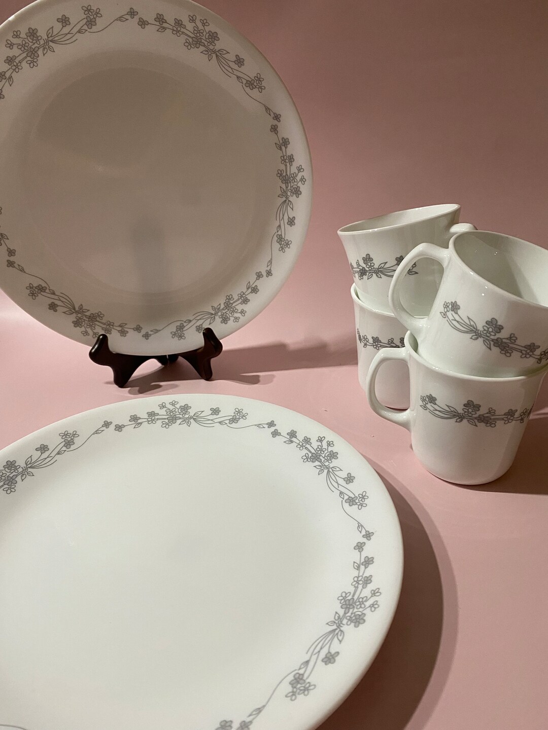 Corelle Gray Ribbon Plate and Mug Set -discontinued - Etsy