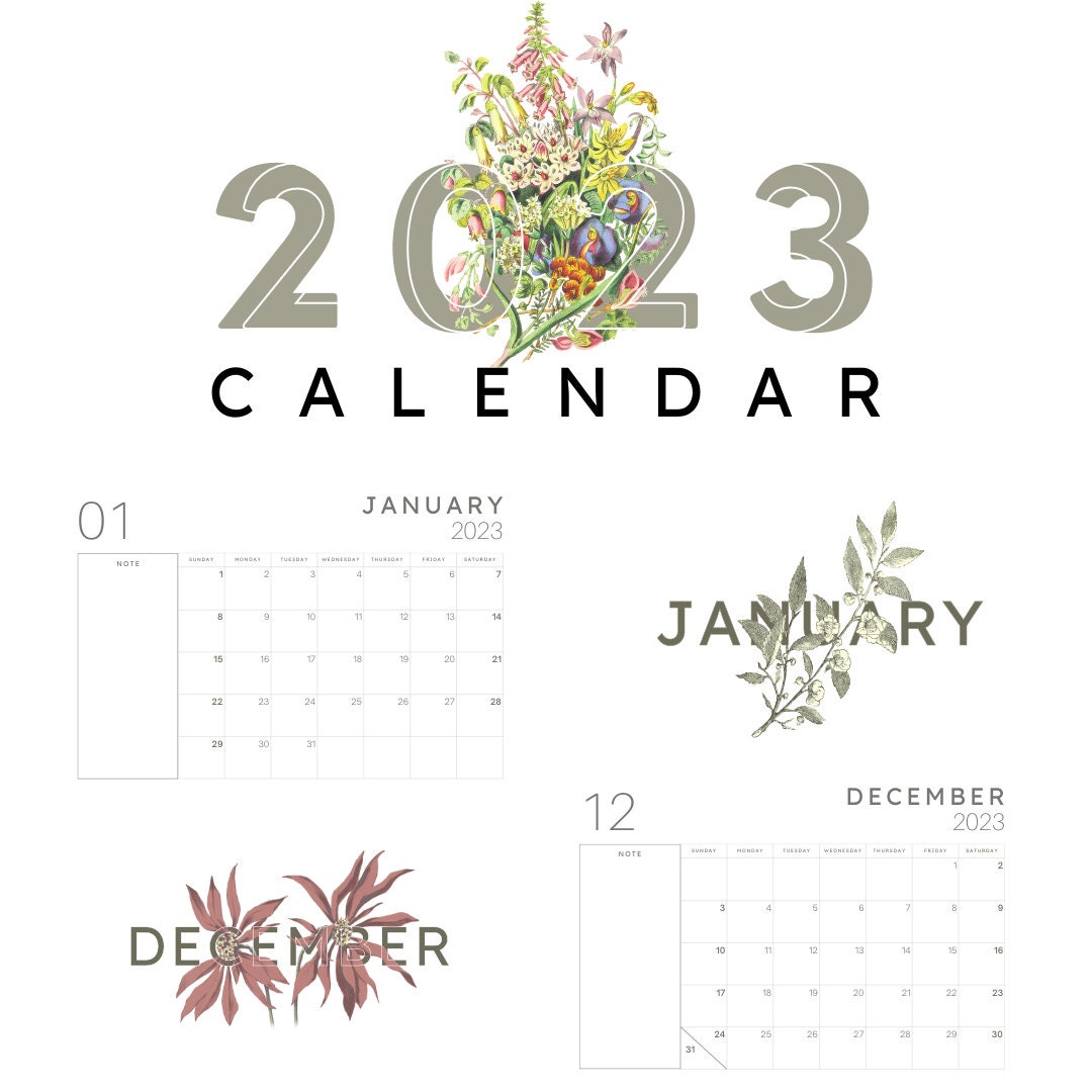 Printable 2023 Calendar, Floral Design, PDF, A4, Sunday Start ...