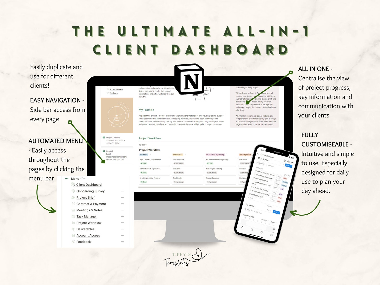 Notion Client Dashboard for Clients Onboarding, Notion Client Portal, Project Tracker for ...