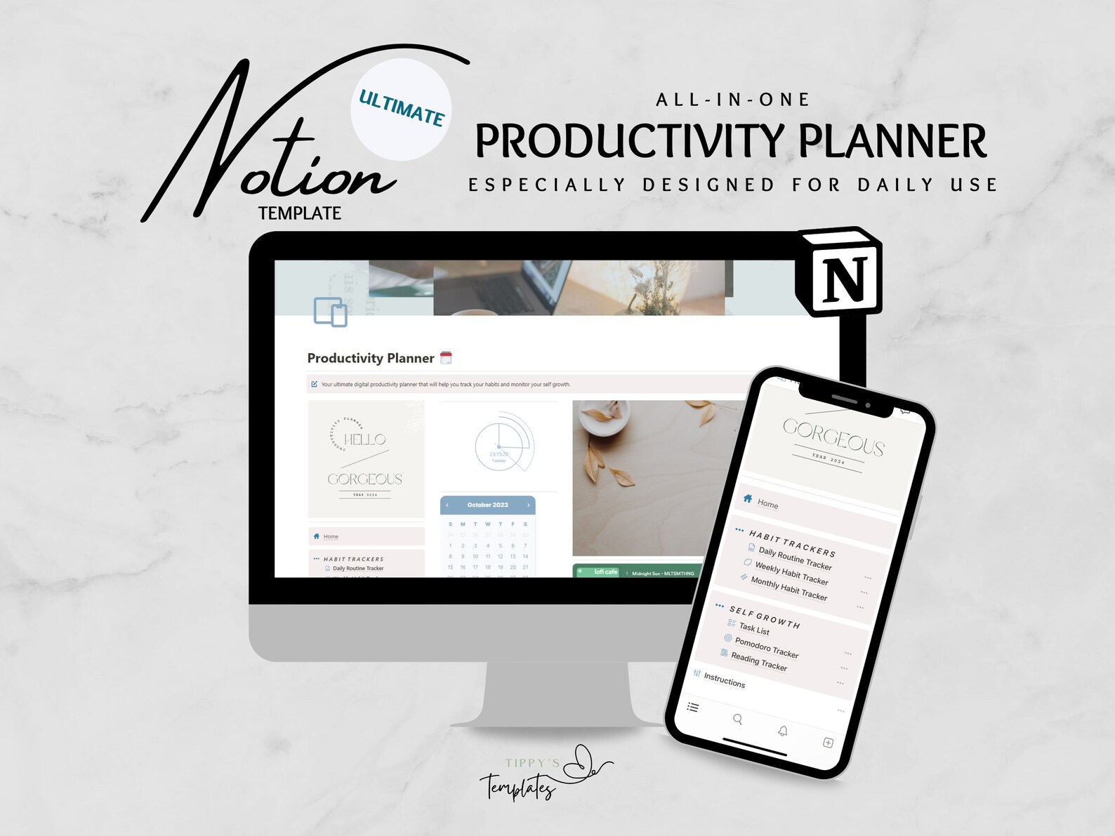 Notion Productivity Planner Aesthetic Template, Daily Pomodoro Tracker ...